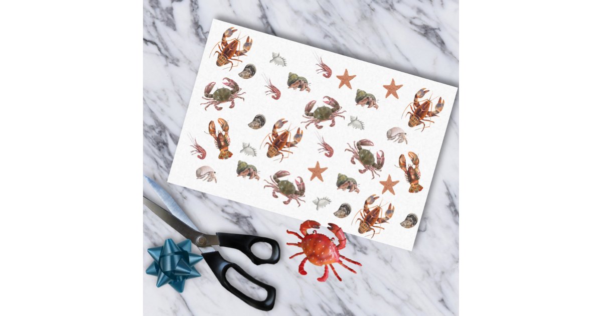 Seafood Crustacean Lobster Crab Pattern Tissue Paper | Zazzle