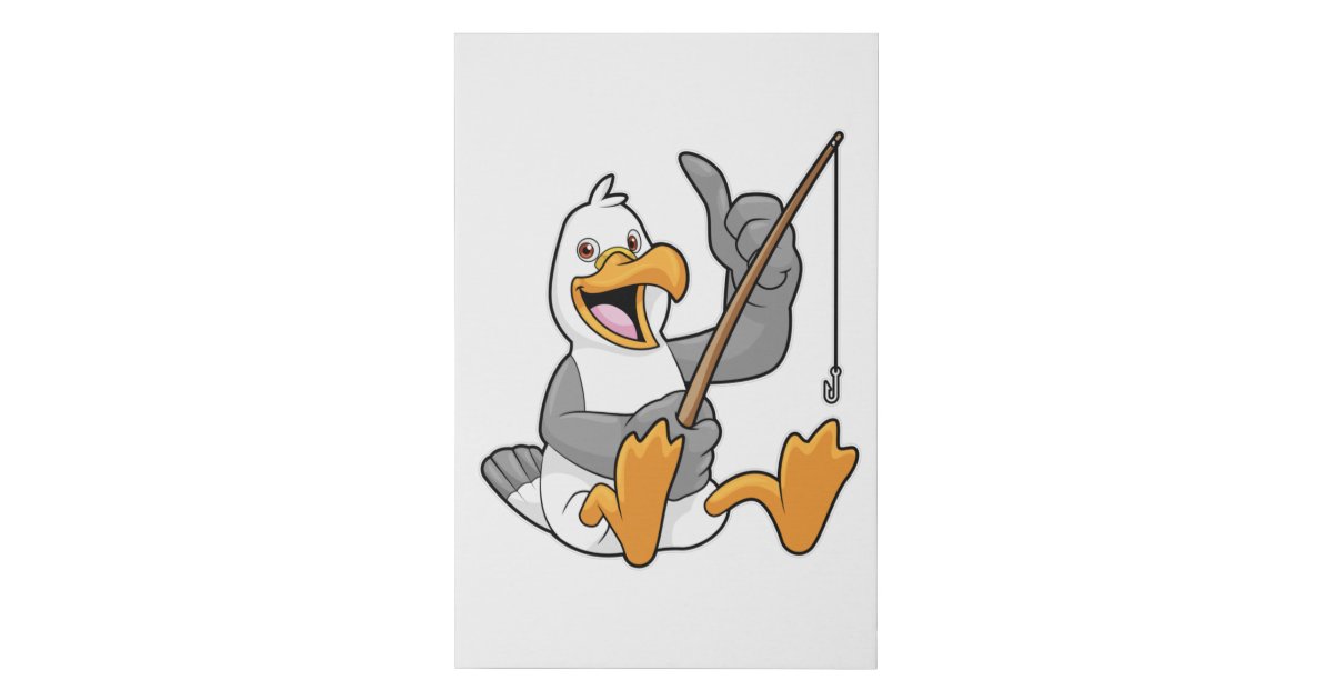 Seagull at Fishing with Fishing rod Faux Canvas Print | Zazzle