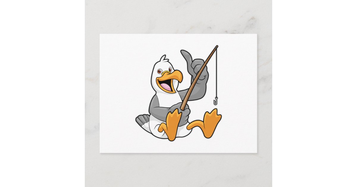 Seagull at Fishing with Fishing rod Postcard | Zazzle