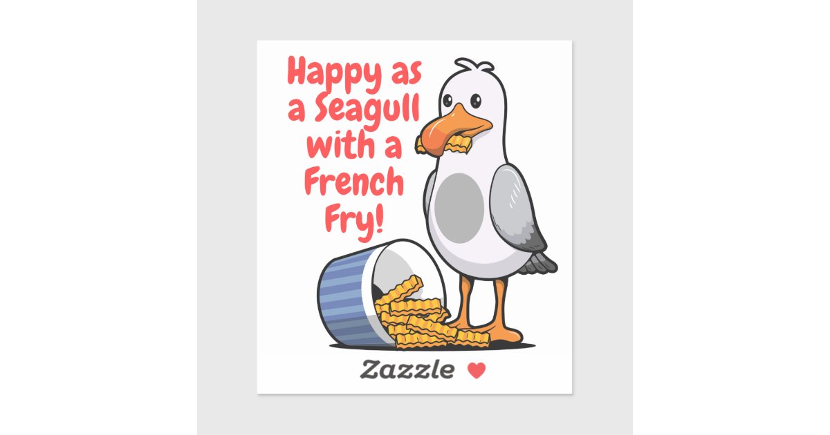 Seagull eating French Fry sticker, Wildwood Sticker | Zazzle