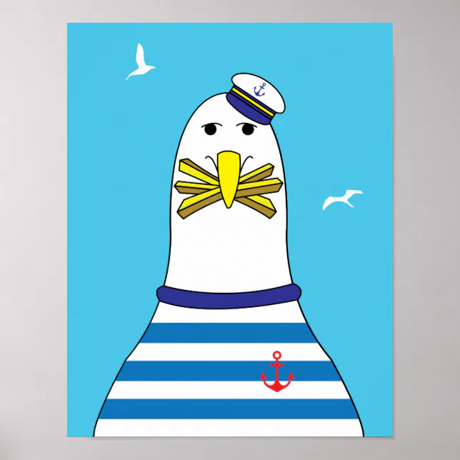 Seagull Eating Your Chips Funny Seaside Humor Poster | Zazzle