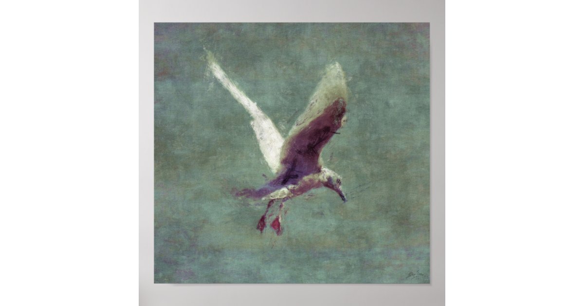 Seagull Landing on Water Impressionist Art Poster | Zazzle