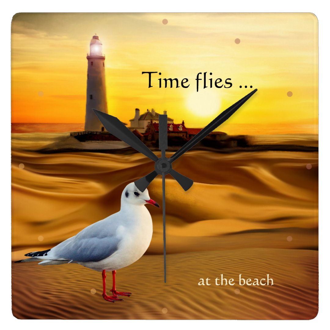 Seagull Lighthouse Beach Sunset Wall Clock | Zazzle