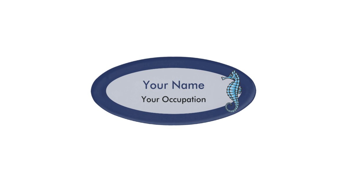 Seahorse Blue Name Tag | Zazzle