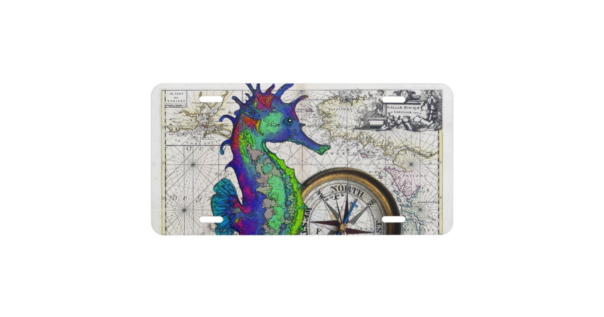 Seahorse Compass License Plate | Zazzle