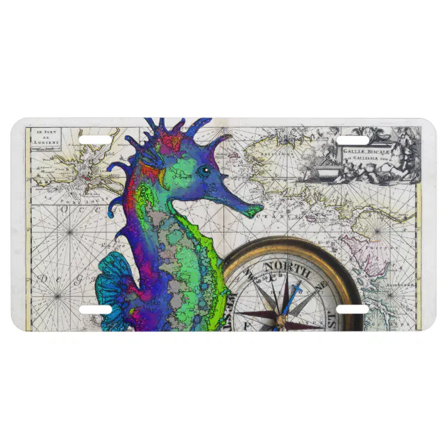 Seahorse Compass License Plate | Zazzle