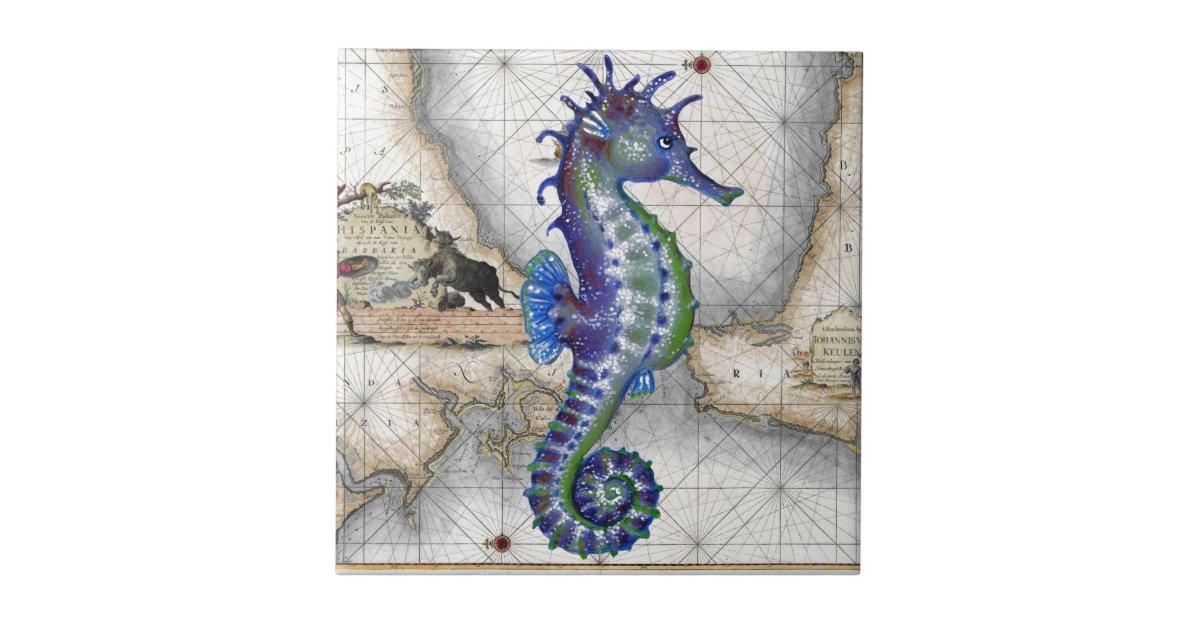 Seahorse Map II Tile | Zazzle
