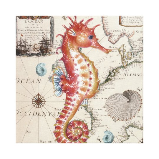 seahorse map old vintage red canvas print | Zazzle.com
