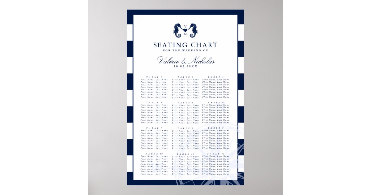 Seahorse | Nautical Wedding | Seating Chart | Zazzle