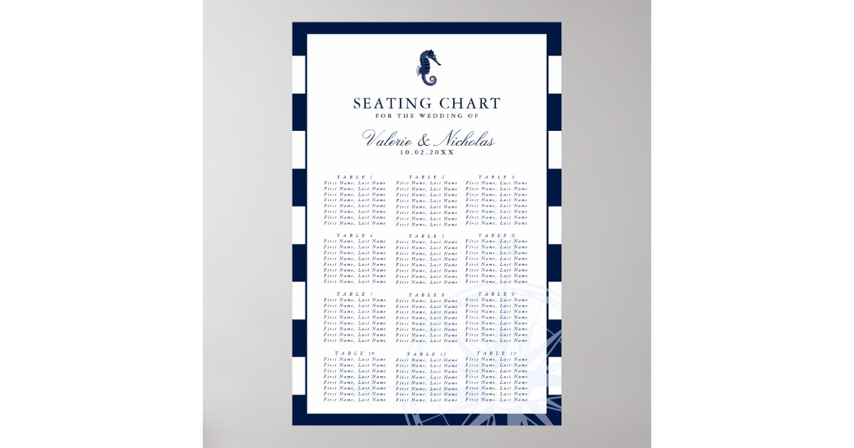 Seahorse | Nautical Wedding | Seating Chart White | Zazzle