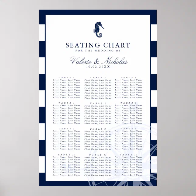 Seahorse | Nautical Wedding | Seating Chart White | Zazzle