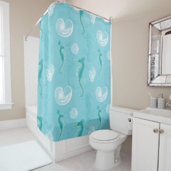 Seahorse Ocean Shells Sea Life Bathroom Decor Art Shower Curtain | Zazzle