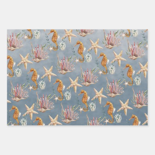 Seahorses Starfish Under The Deep Blue Sea Wrapping Paper Sheets | Zazzle