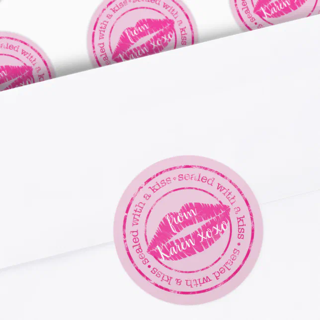 Sealed with a Kiss Pink Lips Custom Round Sticker | Zazzle