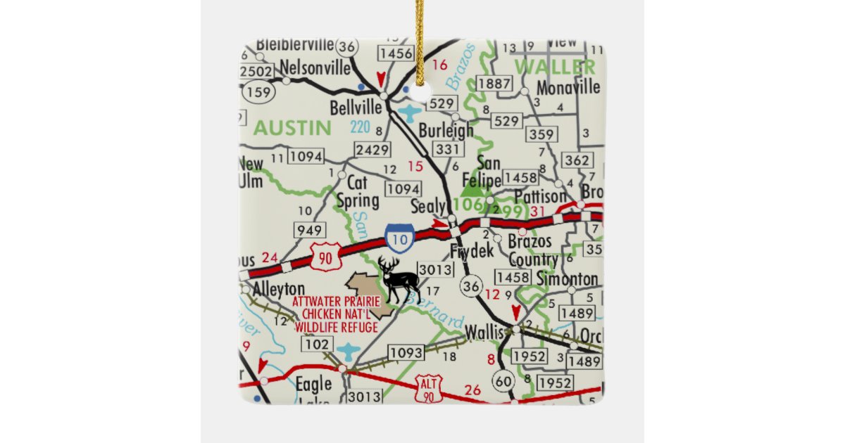Sealy TX Road Map Ceramic Ornament | Zazzle
