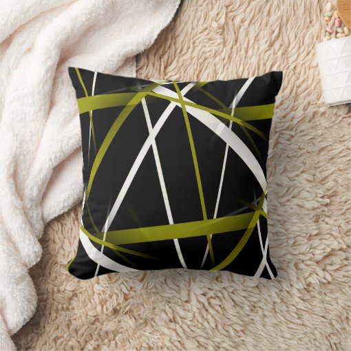 Seamless Abstract Olive and White Lines On Black Throw Pillow | Zazzle