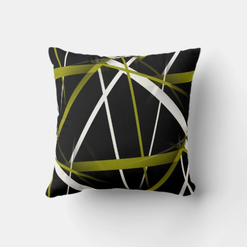 Seamless Abstract Olive and White Lines On Black Throw Pillow | Zazzle