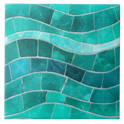 Seamless Aquamarine Mosaic Wave Ceramic Tile | Zazzle