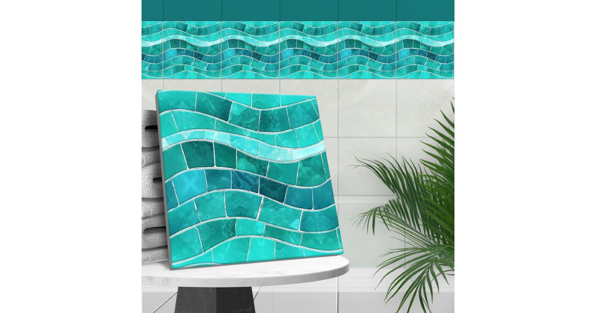 Seamless Aquamarine Mosaic Wave Ceramic Tile | Zazzle