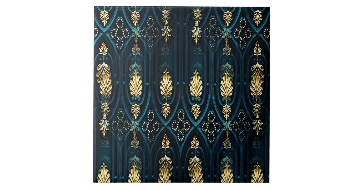 Seamless Blue Gold Ceramic Tile | Zazzle