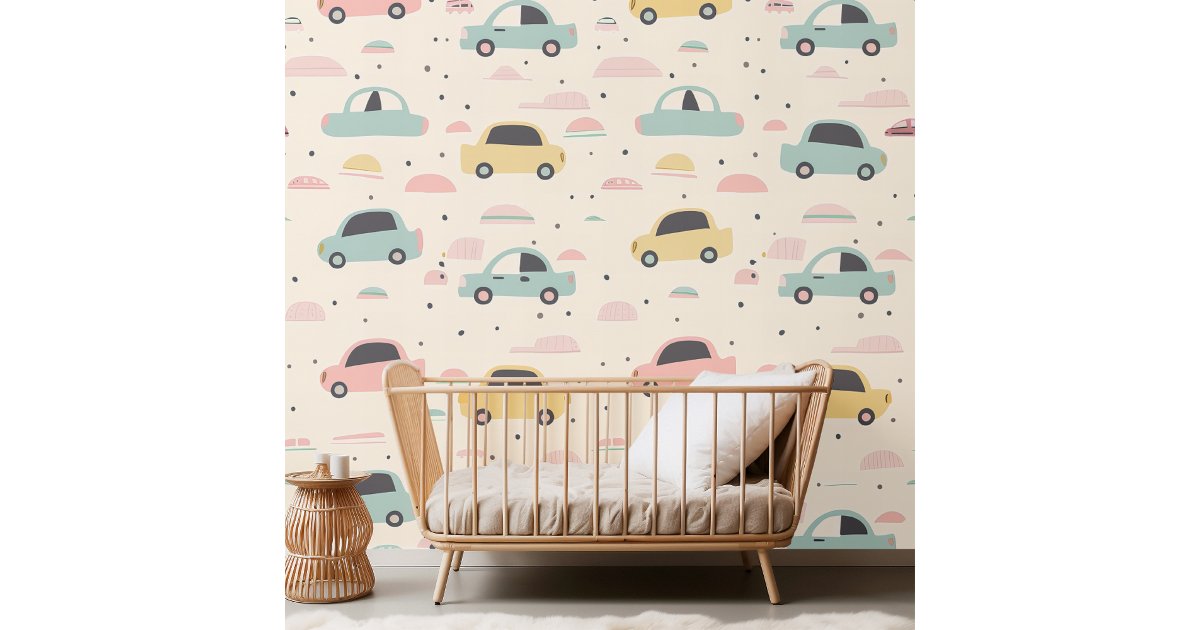 Seamless Cars Pattern for Pastel Nursery Decor Wallpaper | Zazzle