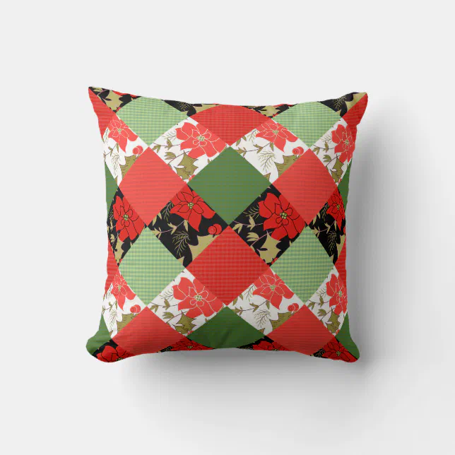 Seamless Christmas patchwork patches pattern geome Throw Pillow | Zazzle