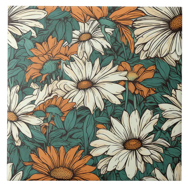 Seamless daisy pattern pretty floral ceramic tile | Zazzle