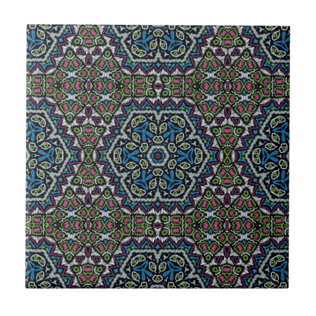 Seamless embroidery tribal ethno boho ornamental t ceramic tile | Zazzle