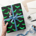 Seamless Green Foil and Black Bats Halloween Wrapping Paper | Zazzle