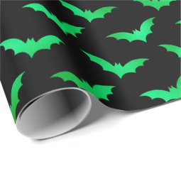Seamless Green Foil and Black Bats Halloween Wrapping Paper | Zazzle