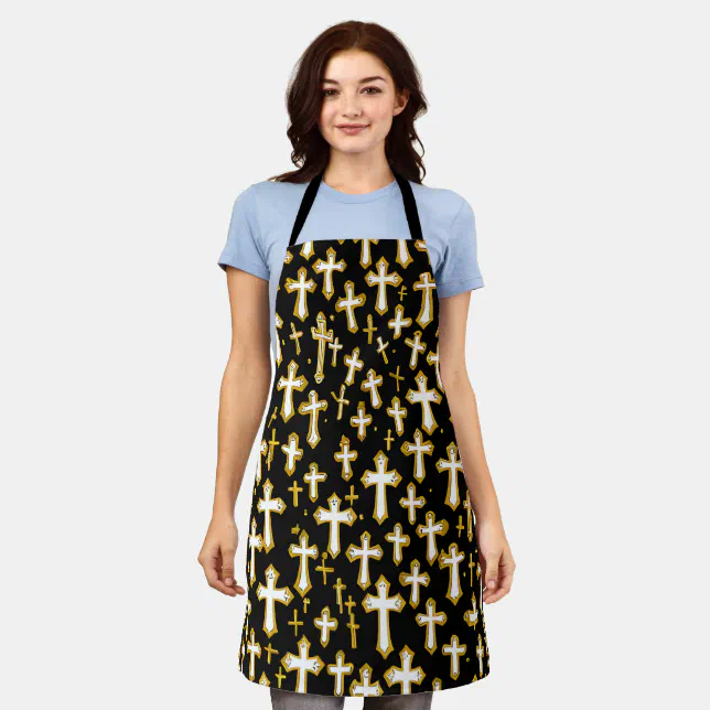 Seamless Pattern of Catholic Golden Holy Cross Apron | Zazzle