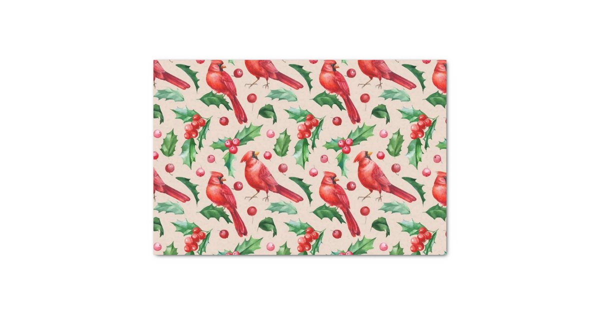 Seamless pattern red cardinal birds tissue paper | Zazzle
