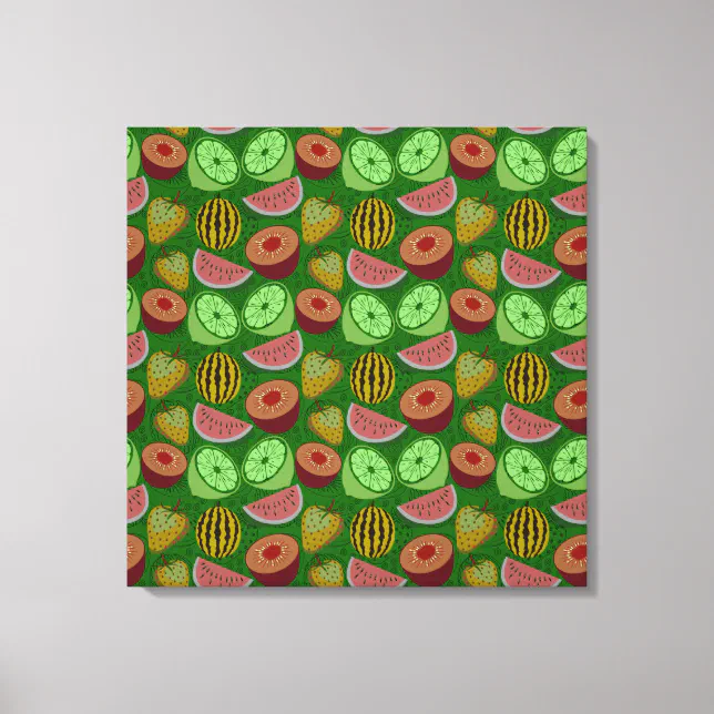 Seamless pattern tropical fruit & green background canvas print | Zazzle