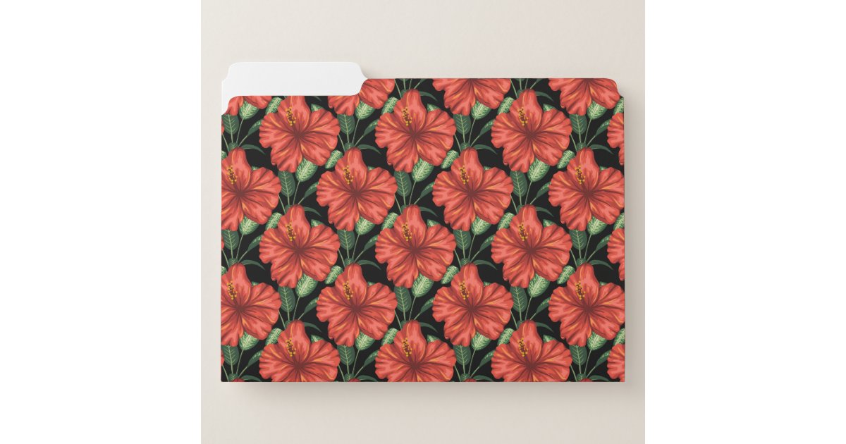Seamless pattern Tropical red flowers green leaves File Folder | Zazzle