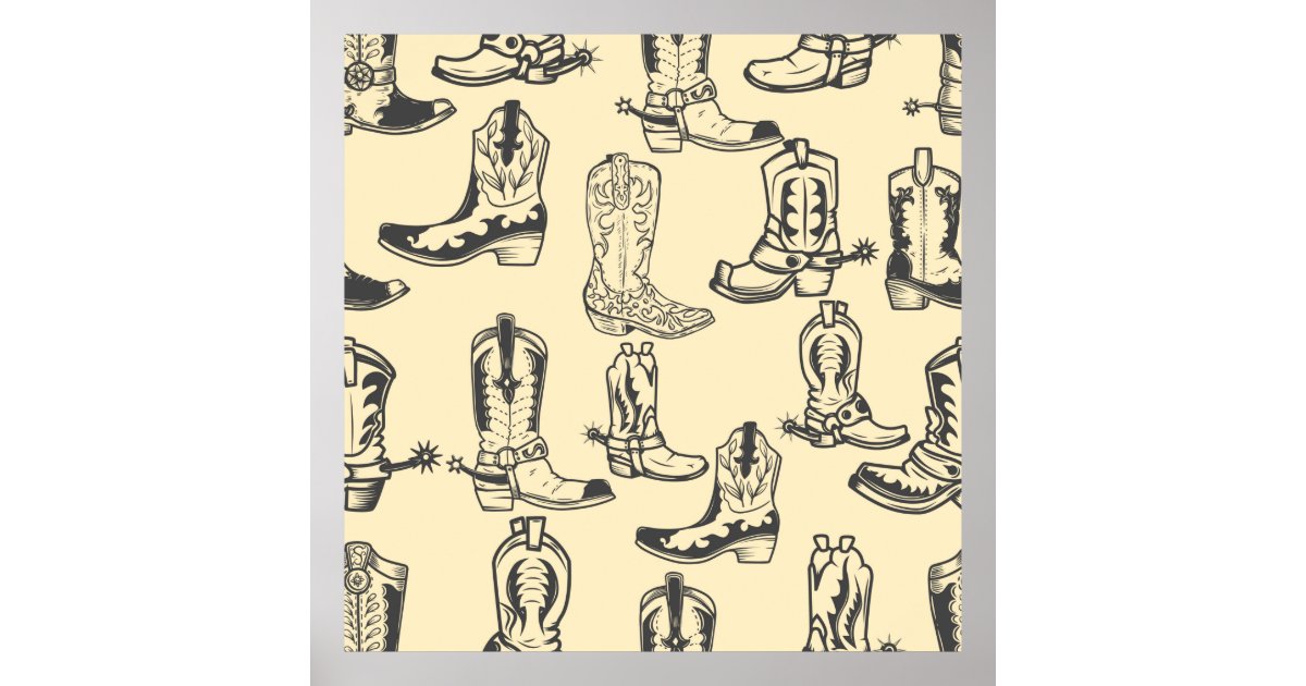 Seamless pattern with cowboy boots. cowboy,cowgirl poster | Zazzle