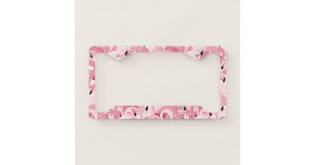 seamless pattern with exotic pink flamingos birds license plate frame ...