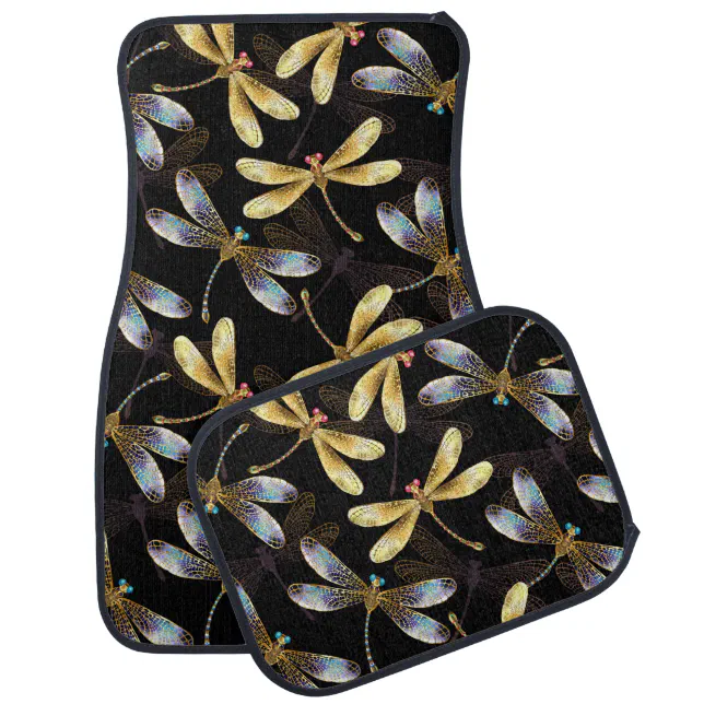 Seamless Pattern with Golden Dragonflies Car Floor Mat | Zazzle