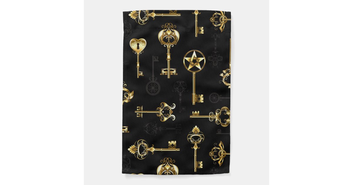 Seamless Pattern with Golden Keys Garden Flag | Zazzle