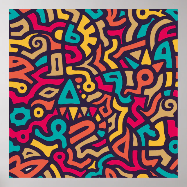 Seamless Pattern with Graffiti Curve Shapes. Mix o Poster | Zazzle