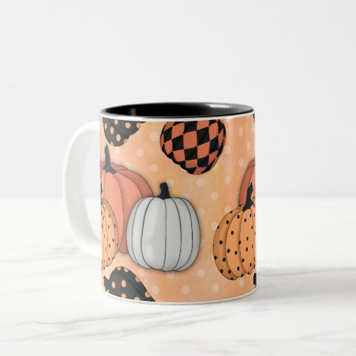 Seamless Pattern With Pumpkins.Thanksgiving Day Two-Tone Coffee Mug ...