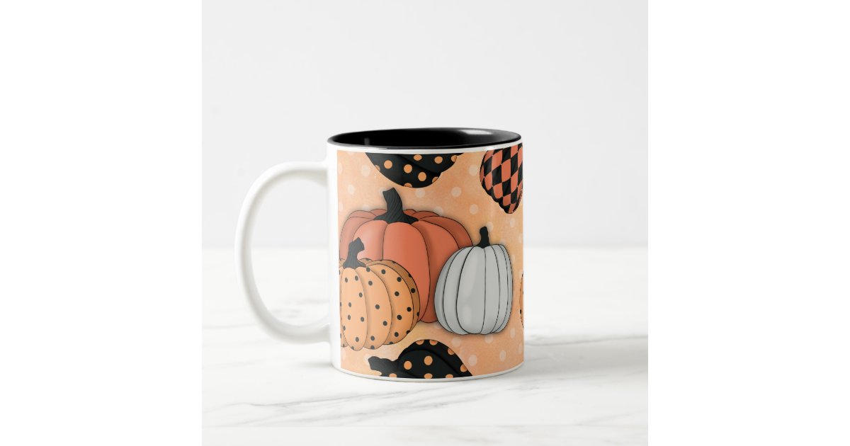Seamless Pattern With Pumpkins.Thanksgiving Day Two-Tone Coffee Mug ...