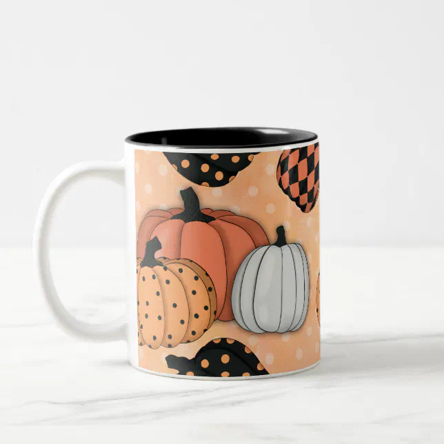 Seamless Pattern With Pumpkins.Thanksgiving Day Two-Tone Coffee Mug ...
