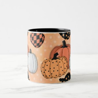 Seamless Pattern With Pumpkins.Thanksgiving Day Two-Tone Coffee Mug ...