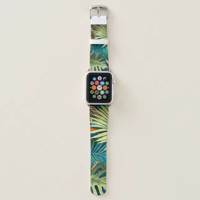 Seamless pattern with tropical leaves and geometri apple watch band ...