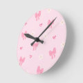 Seamless Pink Bow and Floral Pattern – Cute Girly Round Clock | Zazzle