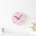 Seamless Pink Bow and Floral Pattern – Cute Girly Round Clock | Zazzle