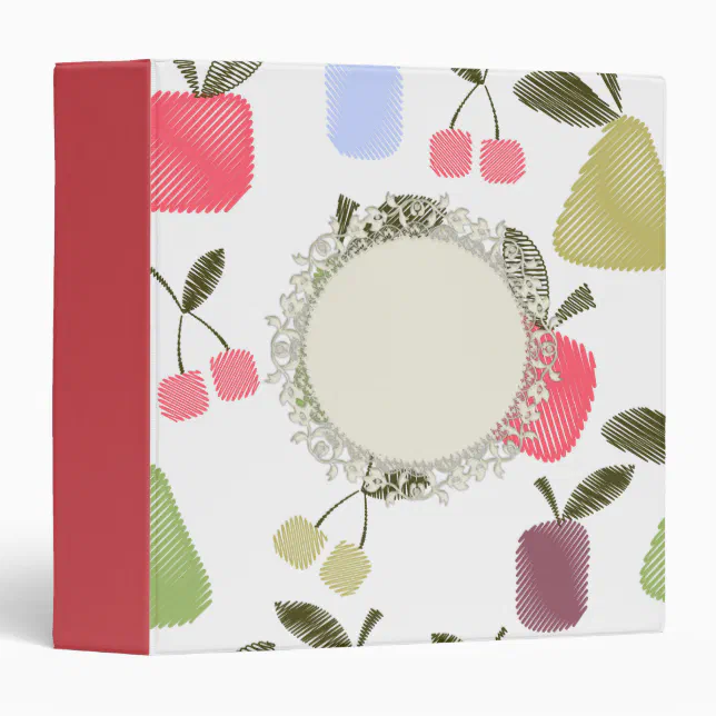 Seamless scratched cartoon fruits apples pears che 3 ring binder | Zazzle