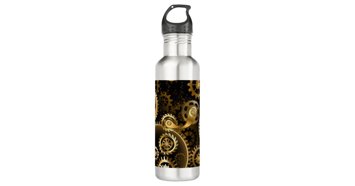 Seamless Steampunk Brass Gears Stainless Steel Water Bottle | Zazzle