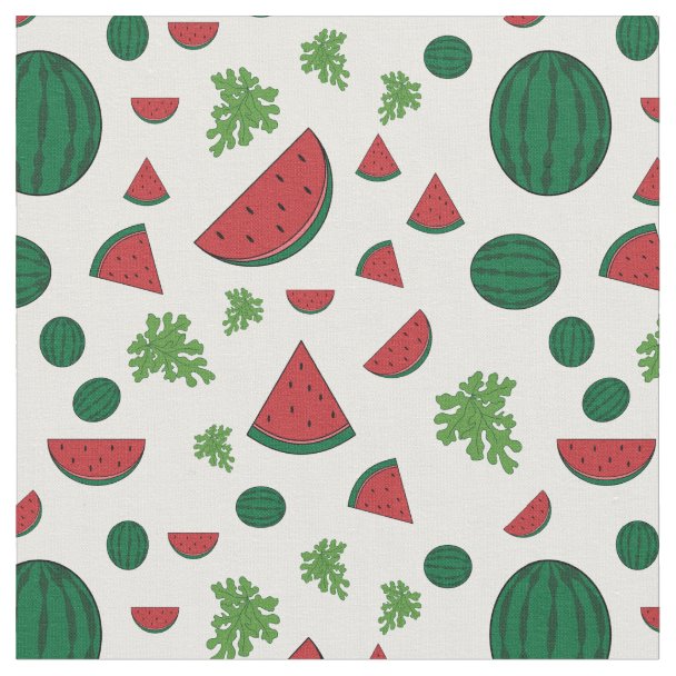 Summer Red Green Watermelon Watercolor Pattern Fabric | Zazzle