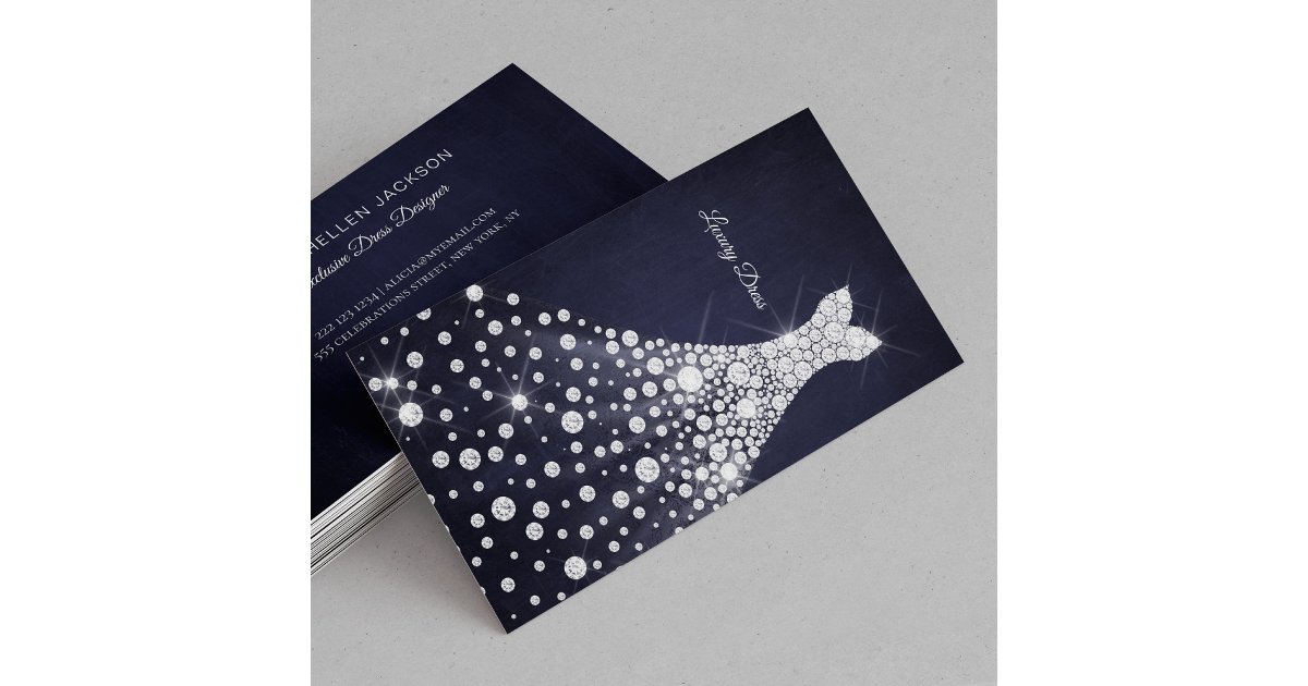 Seamstress luxury diamond dress fashion designer business card | Zazzle